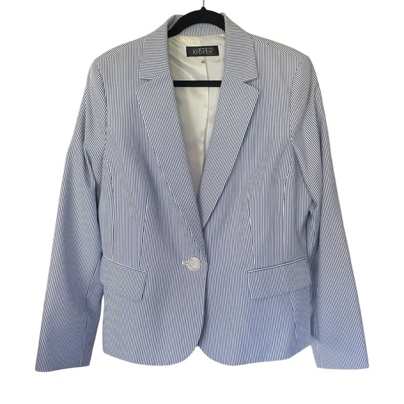 Kasper | Jackets & Coats | Kasper Womens Seersucker Blue Striped Blazer ...